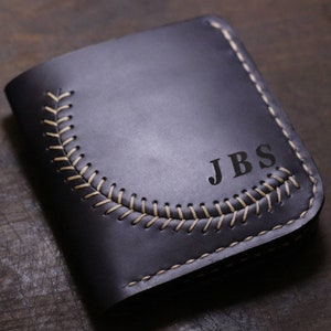 Personalized Baseball Stitch Leather Wallet Distressed Leather Baseball ...