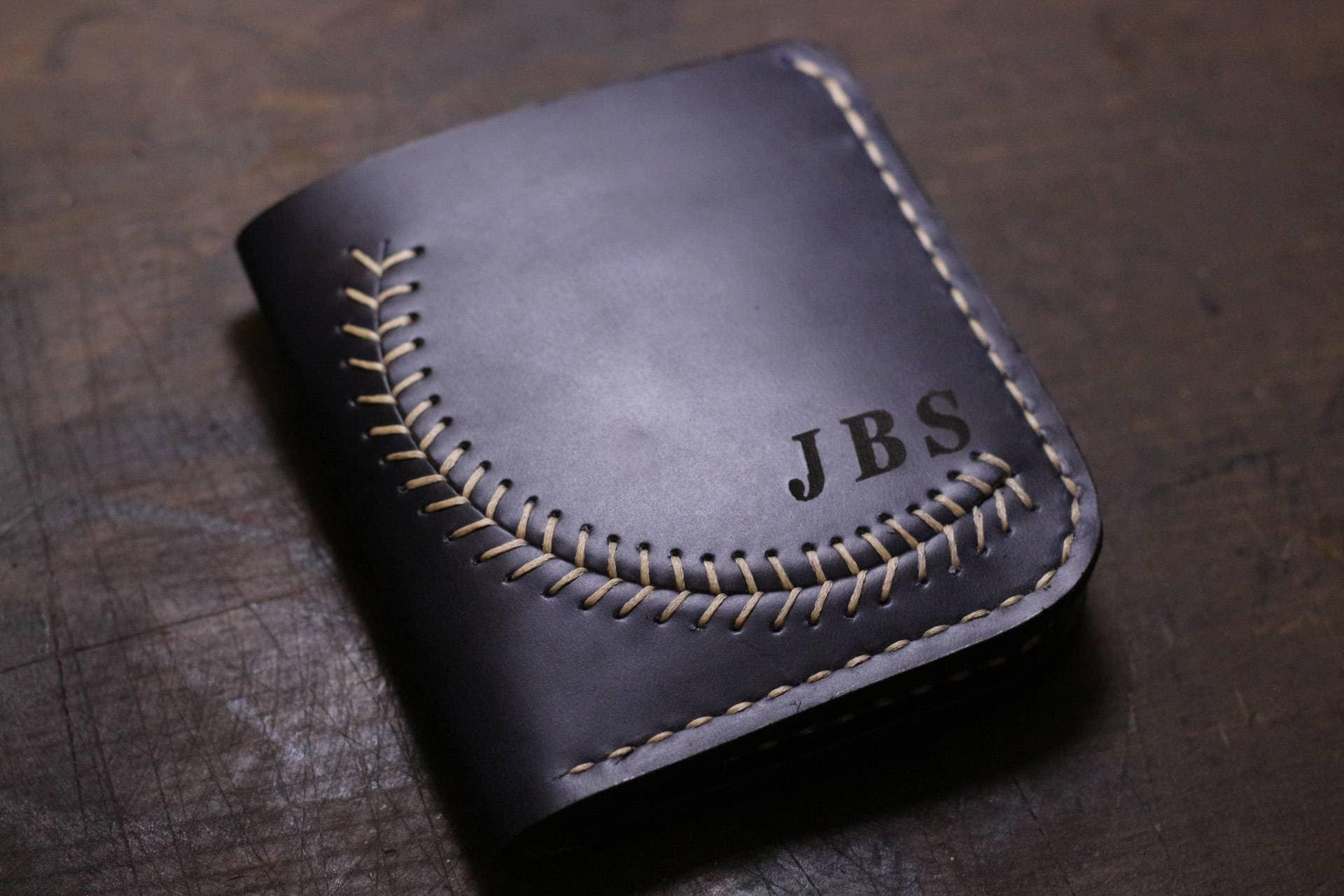 Personalized Baseball Stitch Leather Wallet Distressed Leather Baseball ...