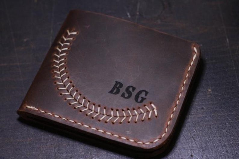 Personalized Leather Baseball Stitch Wallet - Handmade Monogrammed Gift ...