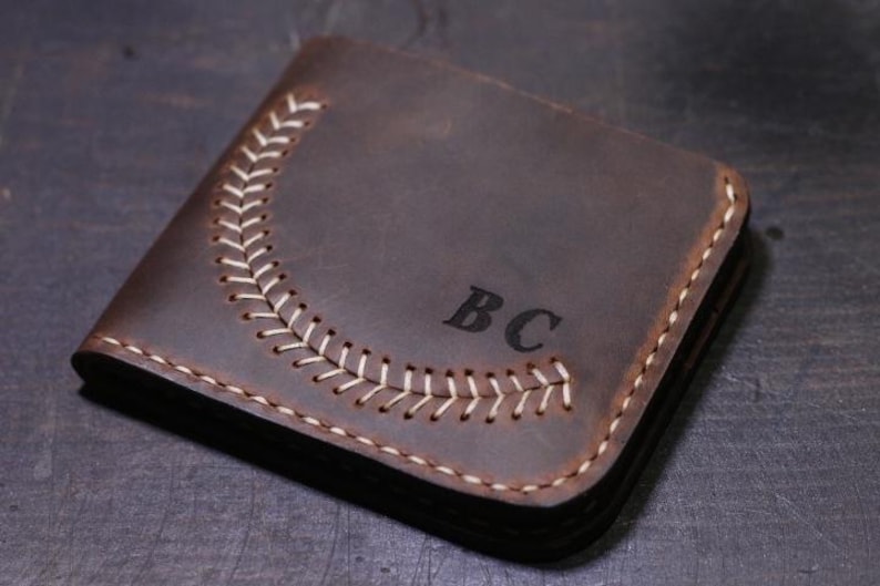 Personalized Leather Baseball Stitch Wallet - Handmade Monogrammed Gift ...