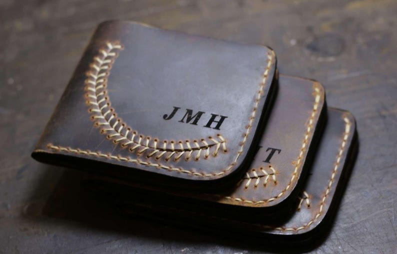 Personalized Leather Baseball Stitch Wallet - Handmade Monogrammed Gift ...