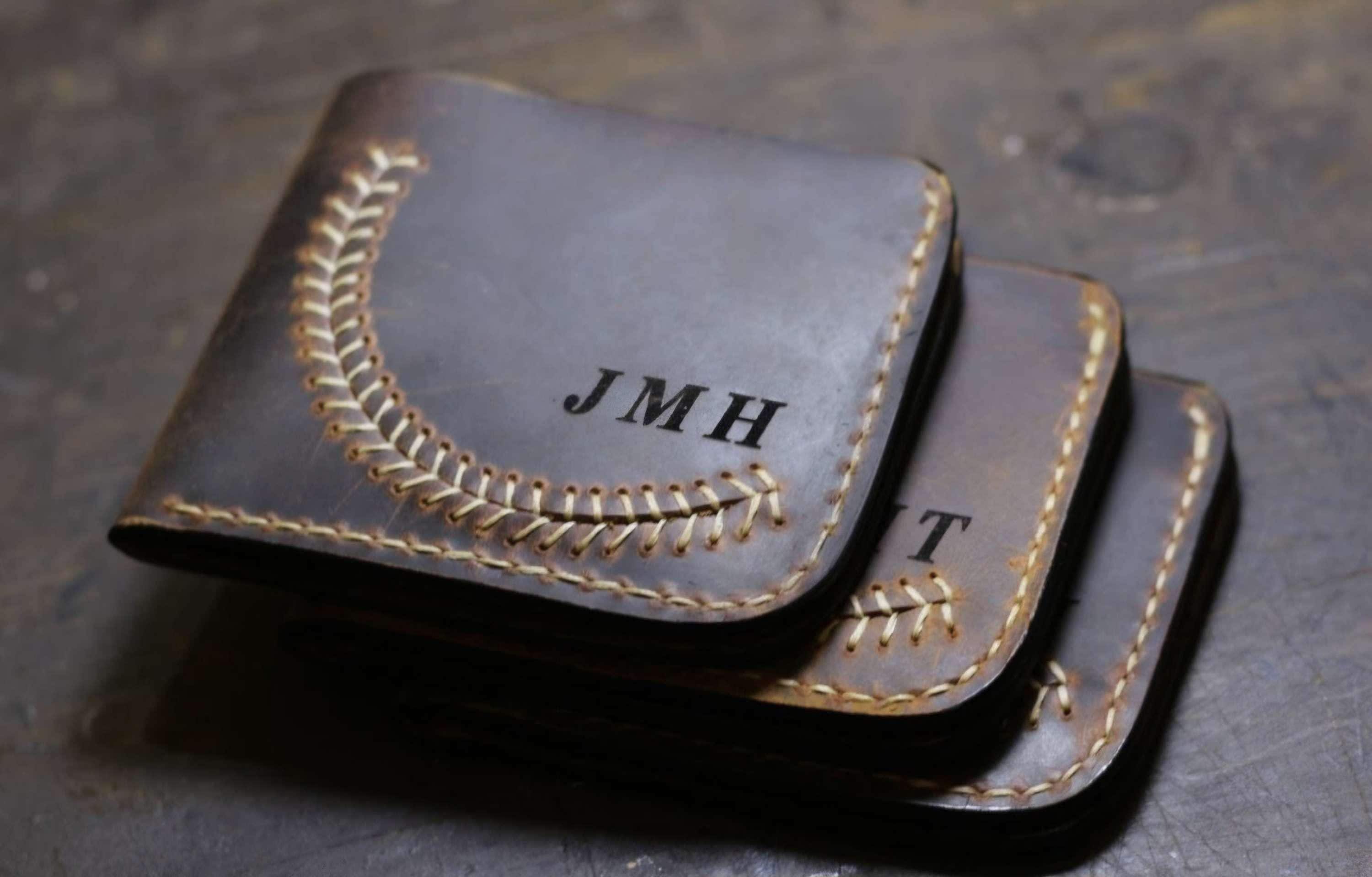 Personalized Leather Baseball Stitch Wallet - Handmade Monogrammed Gift ...