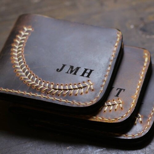 Handmade Brown Leather Baseball Wallet - Etsy