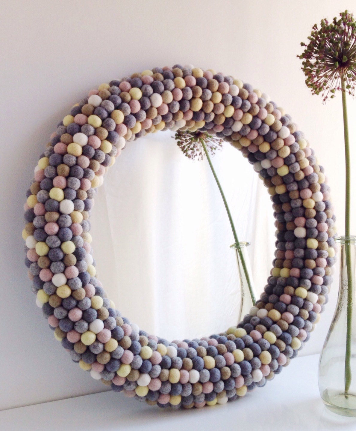 Large Round Wall Mirror. Statement Mirror. Framed Felt Ball - Etsy