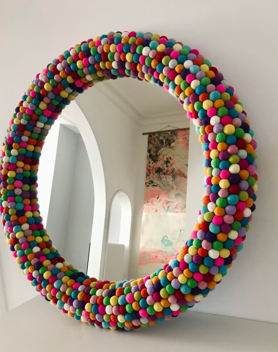27 Rainbow Pom Pom Statement Mirror Unique Wall Mirror. - Etsy