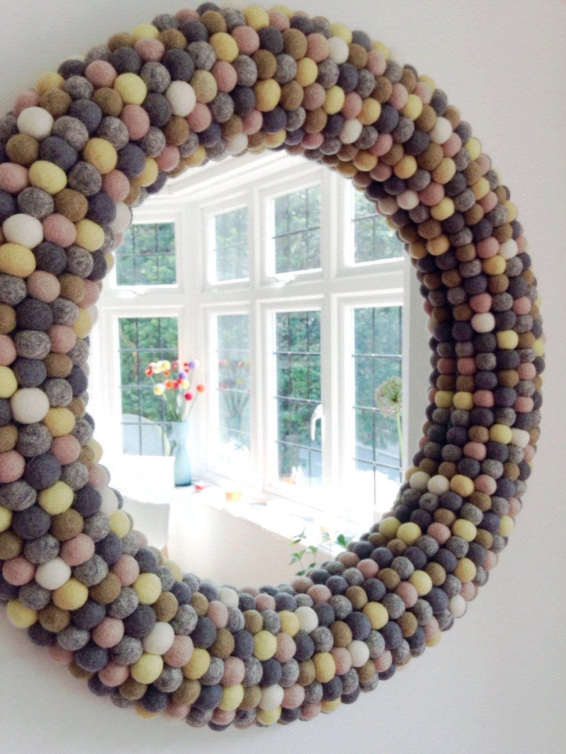 Large Round Wall Mirror. Statement Mirror. Framed Felt Ball - Etsy