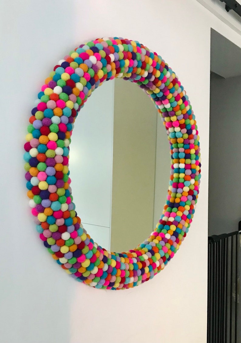 27 Rainbow Pom Pom Statement Mirror Unique Wall Mirror. | Etsy