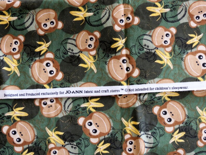 Monkey Fabric Flannel Fabric Monkeys JoAnn's Green | Etsy