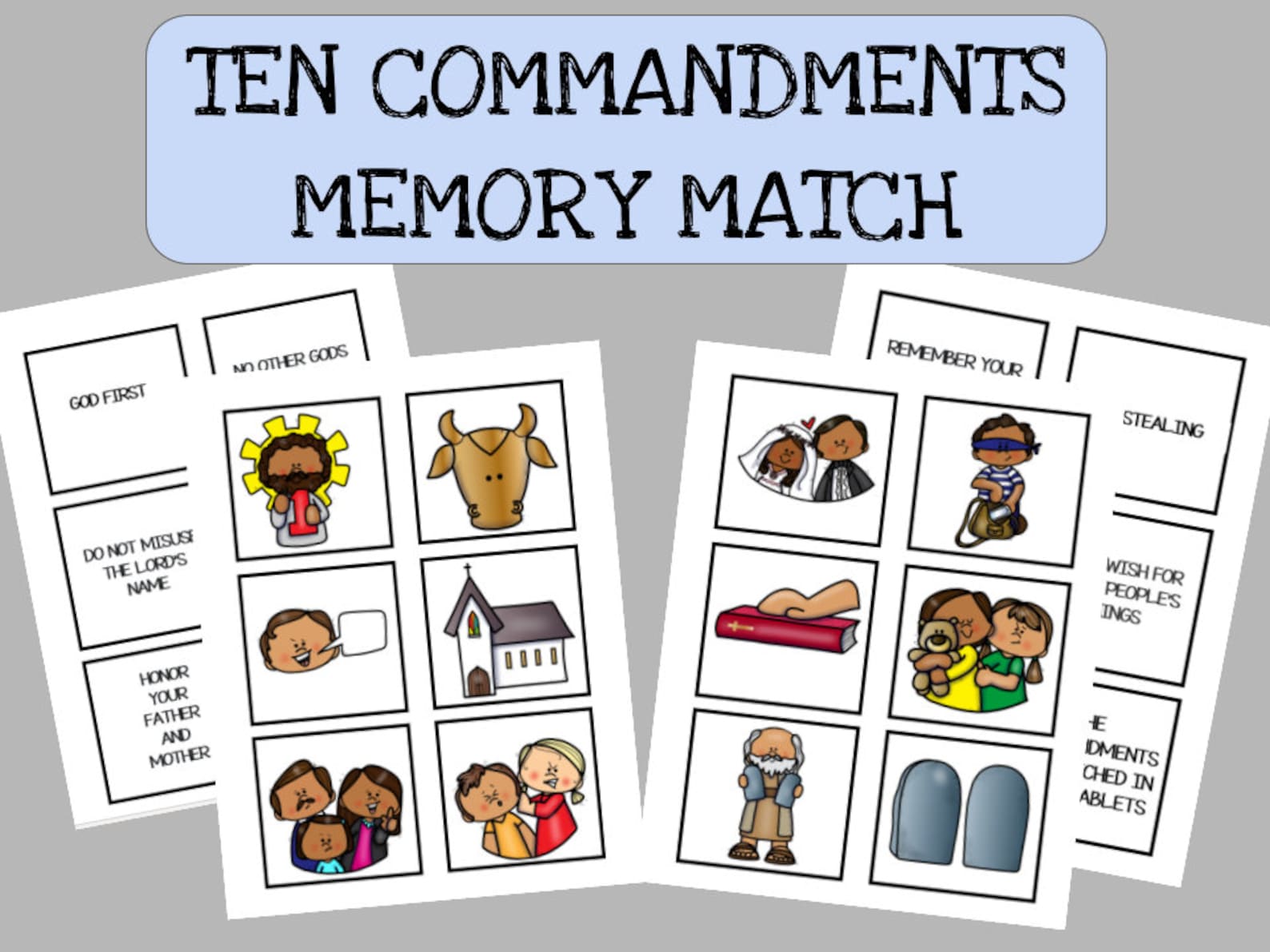 Ten Commandments Memory Match Game: Match Commandments With Pictures - Etsy