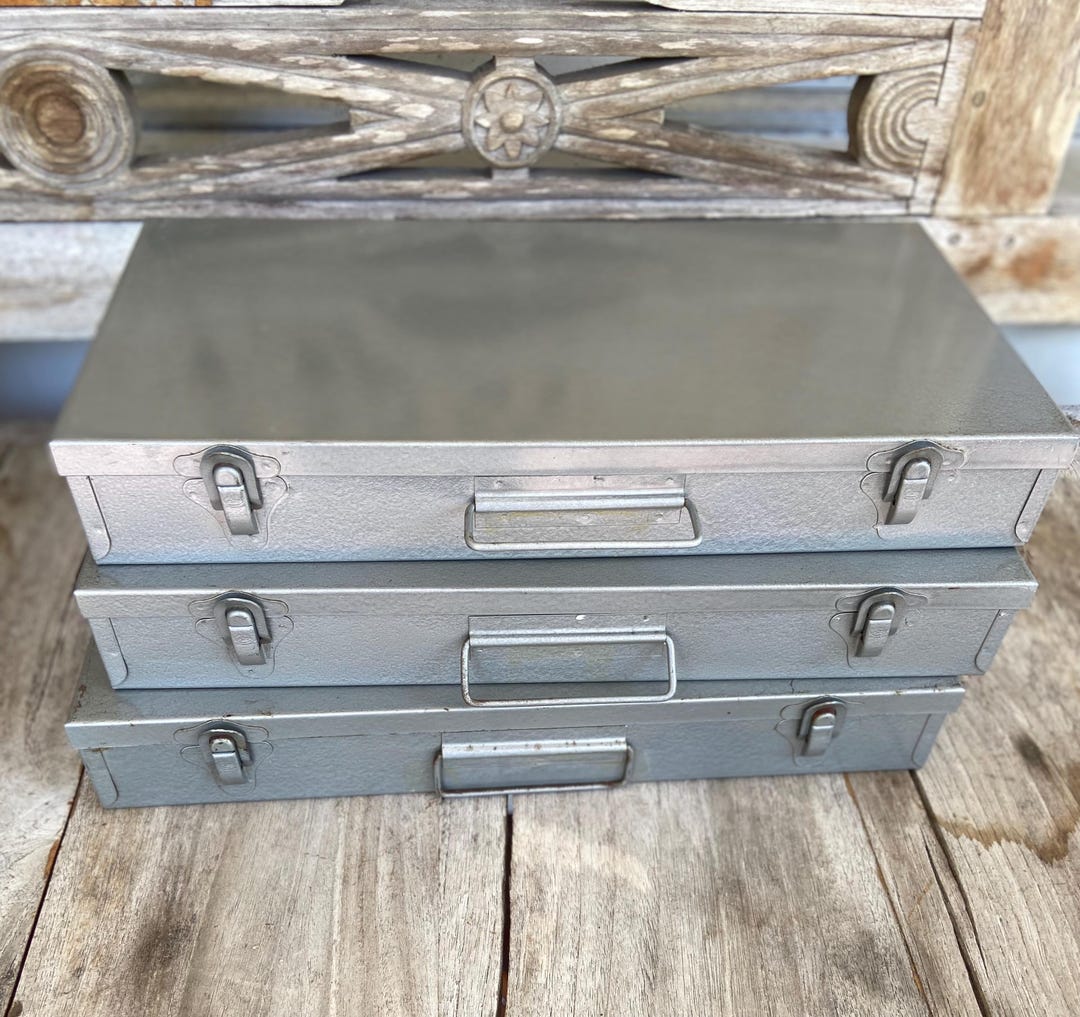 Vintage Metal Storage Boxes Photo Slide Box Coin Collection Box Button ...