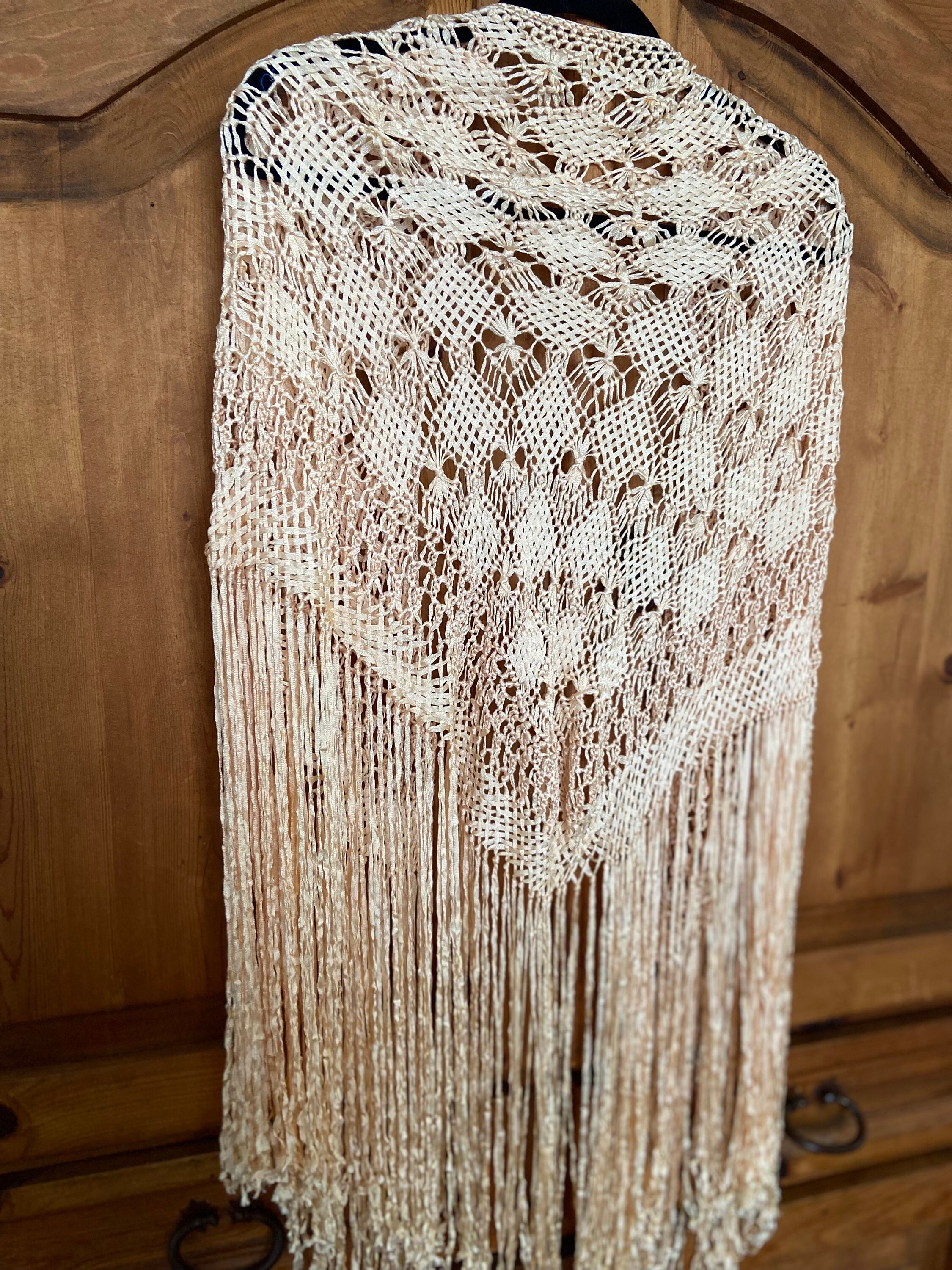 Vintage Shawl With Long Fringe Shawl Champagne Cream Beige - Etsy