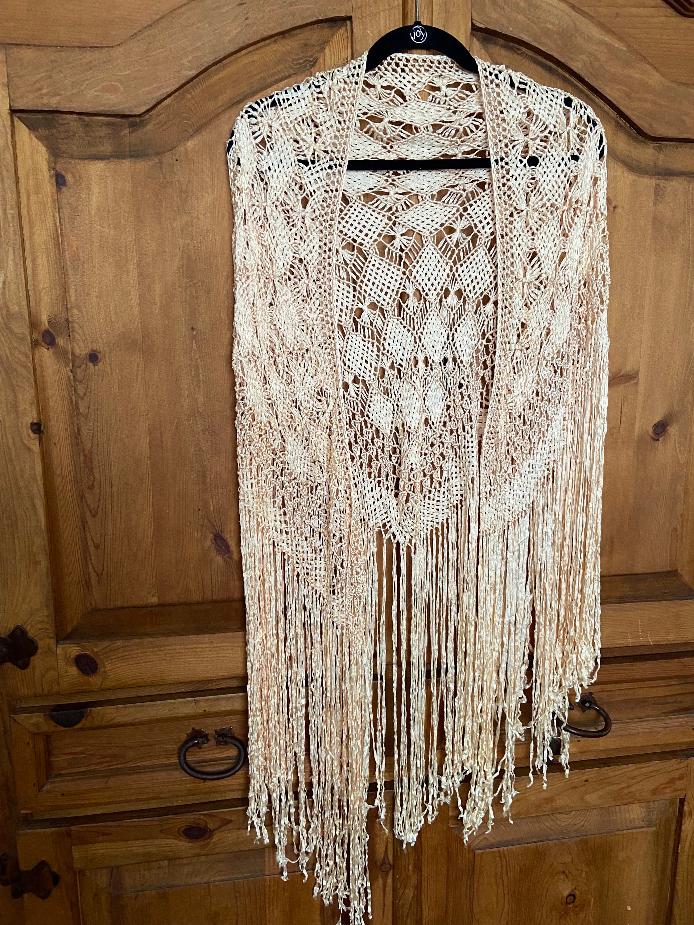 Vintage Shawl With Long Fringe Shawl Champagne Cream Beige - Etsy