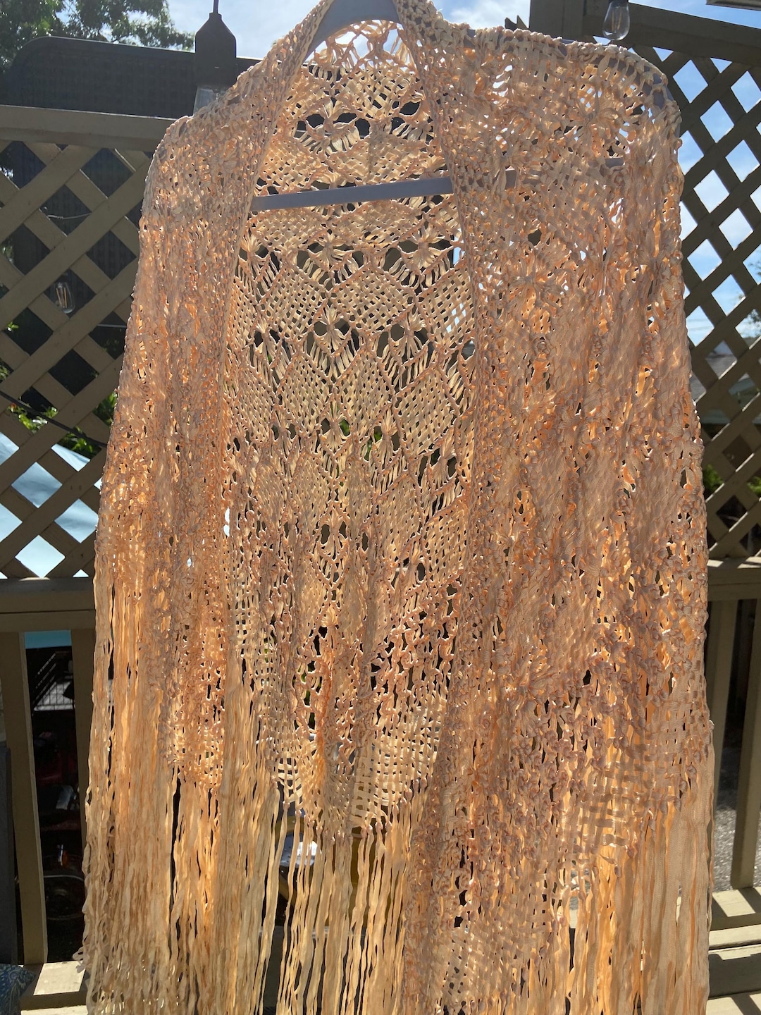 Vintage Shawl With Long Fringe Shawl Champagne - Etsy