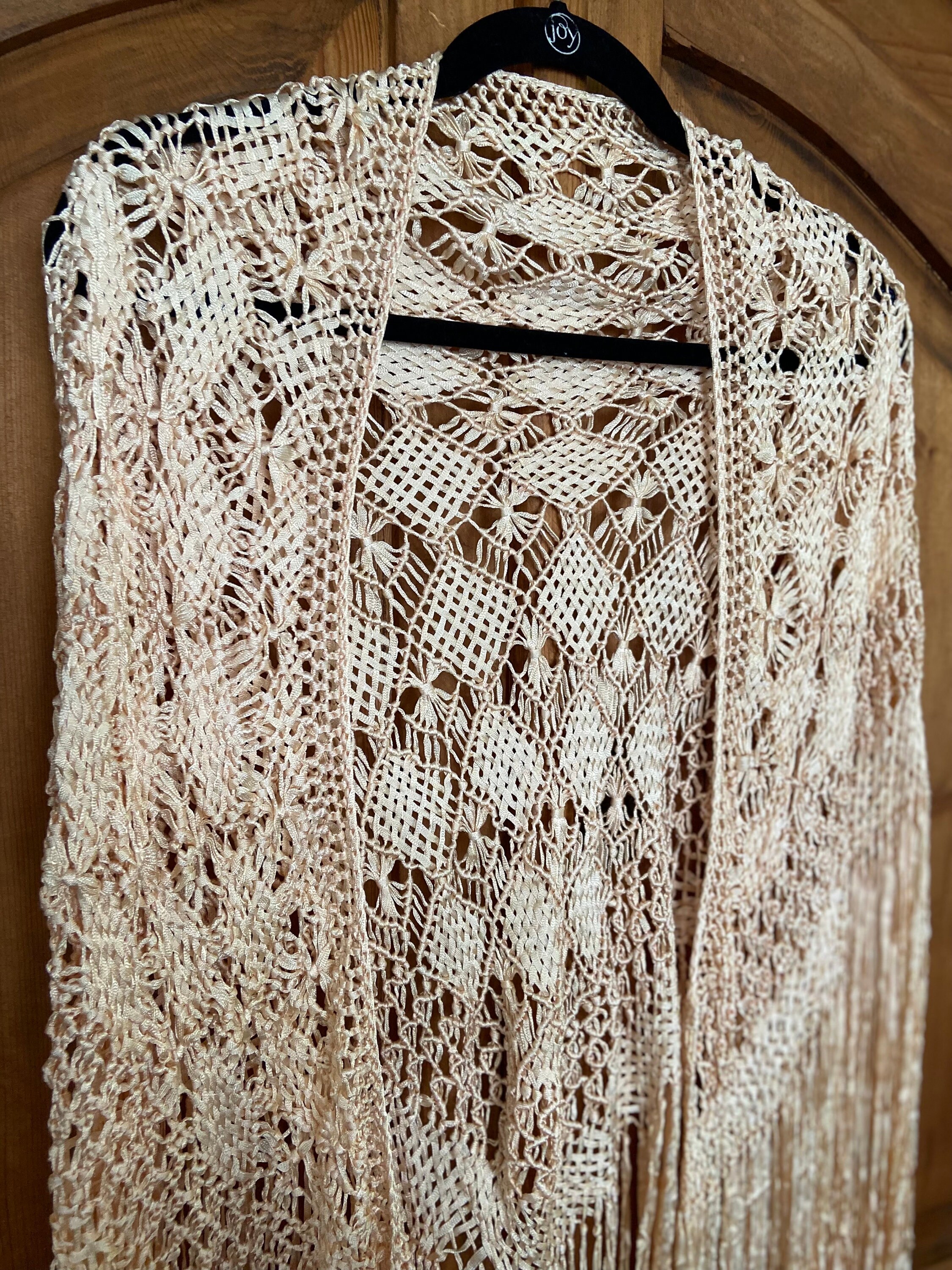 Vintage Shawl With Long Fringe Shawl Champagne Cream Beige - Etsy