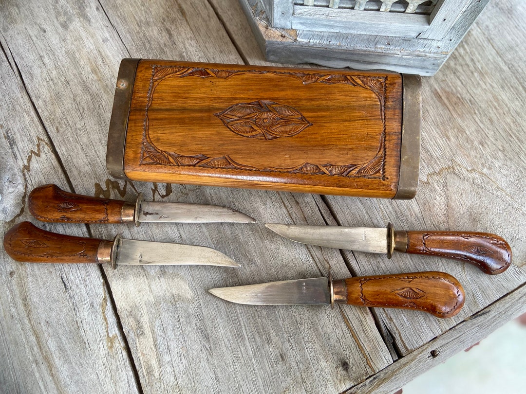 Vintage Indian Cutlery Set Carving Set Wood & Brass - Etsy
