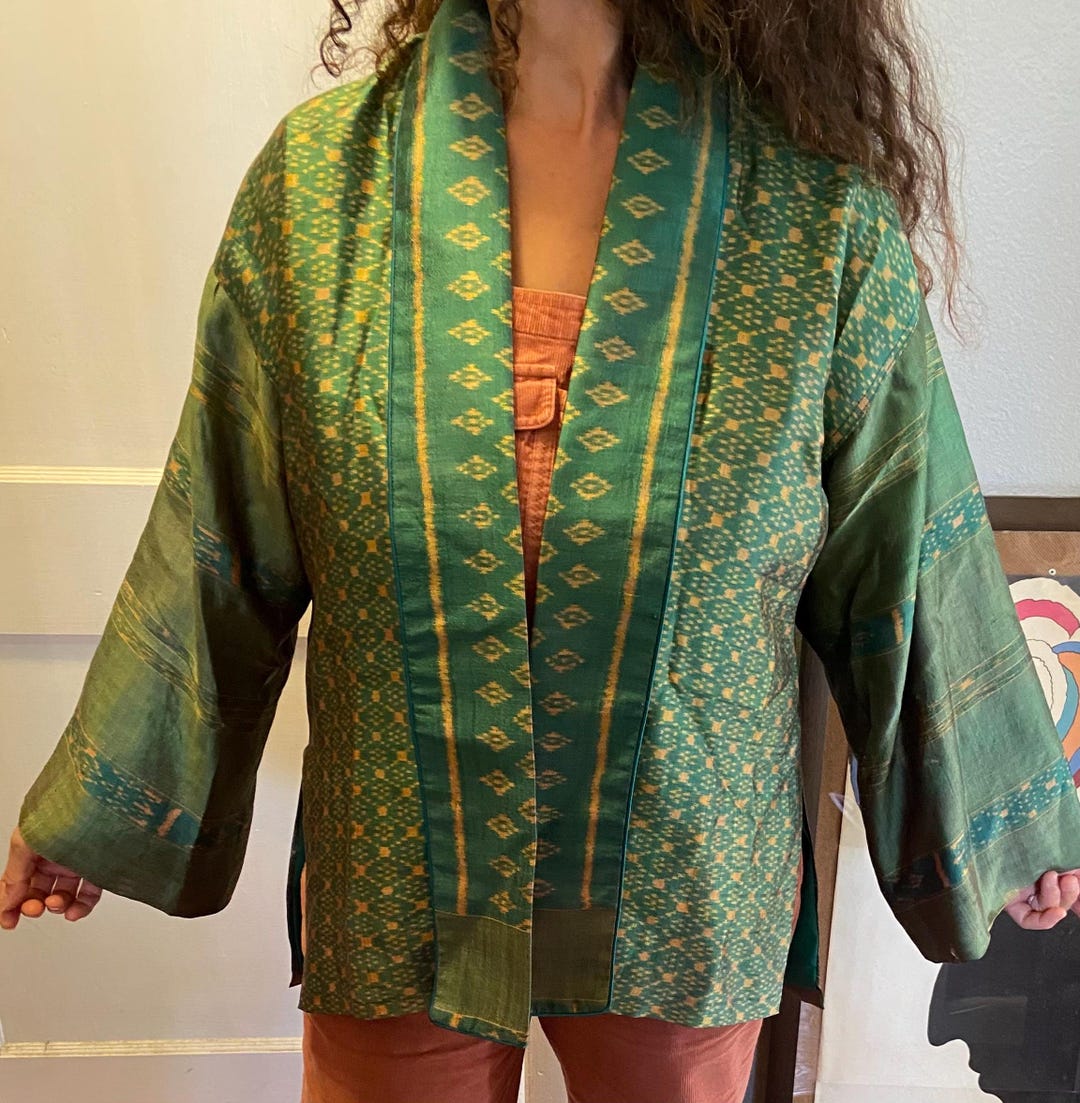 80s Vintage Thai Silk Woven Green Jacket Ikat Jacket - Etsy