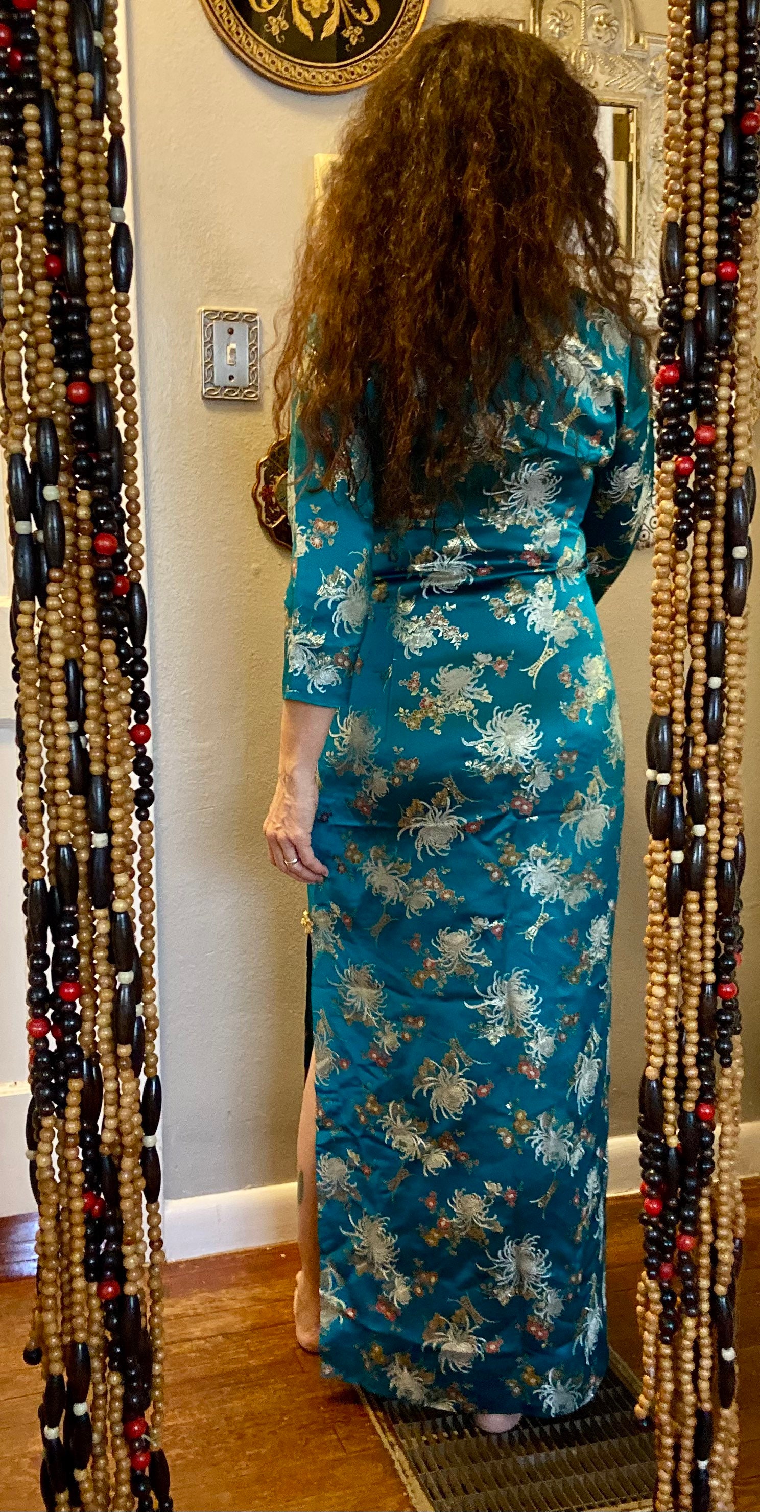 Vintage Traditional Chinese Cheongsam Dress Turquoise Blue Satin ...