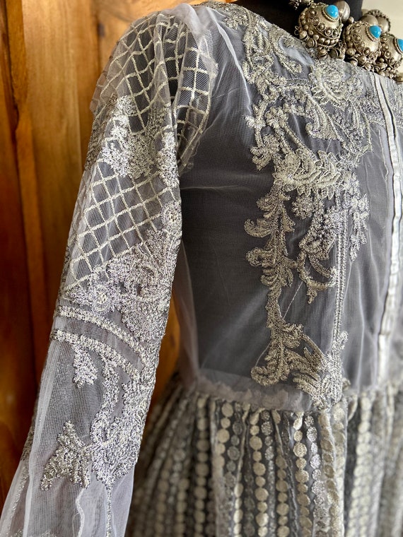 Beautiful silver lace sheer indian party dress elegan… - Gem