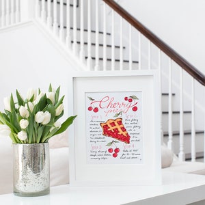 Cherry Pie Art Print, Cottage Kitchen Art, Vintage Kitchen, Slice of ...