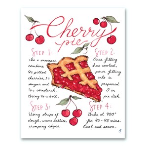 Cherry Pie Art Print, Cottage Kitchen Art, Vintage Kitchen, Slice of ...