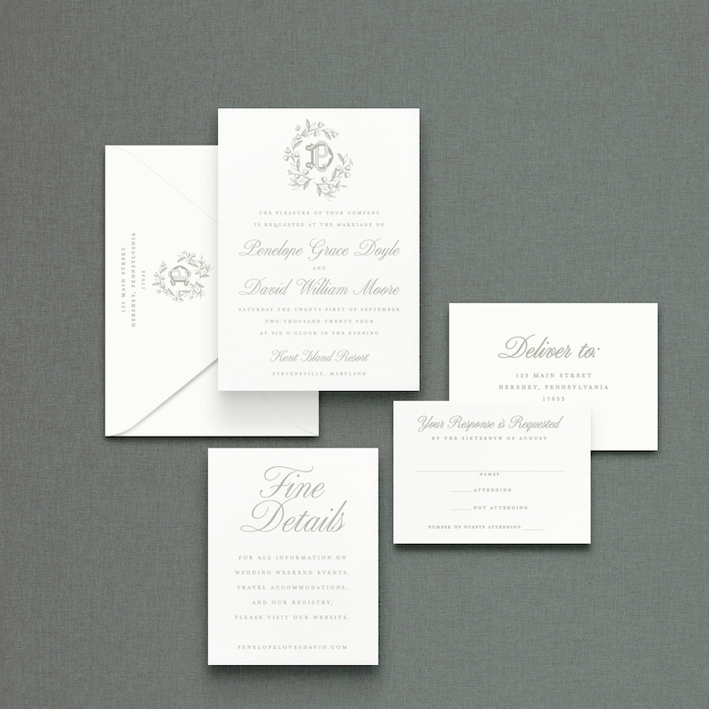 Romantic Garden Wedding Invitation Suite: Custom Crest Monogram - Etsy