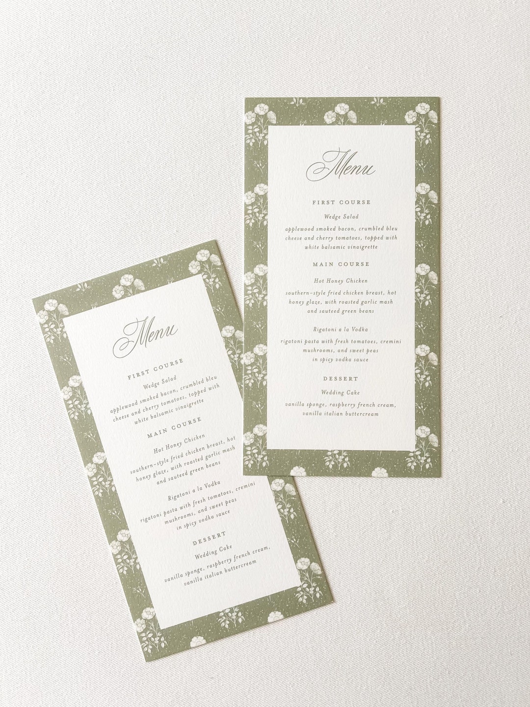 Soft Sage Green Floral Wedding Menus, Romantic Garden Wedding Reception ...