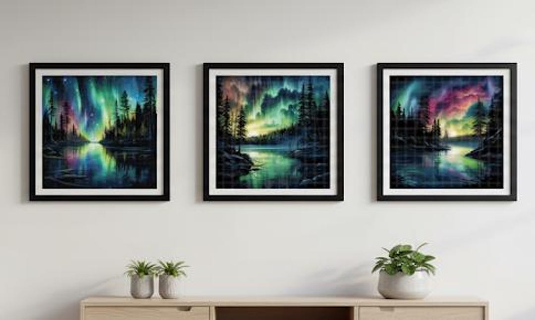 Northern Lights Cross Stitch Pattern Set: Aurora Borealis Landscape ...
