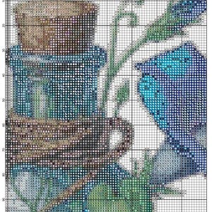Morning Glory Flower Cross Stitch Pattern Blue Bottle With Vines Floral Botanical Embroidery ...