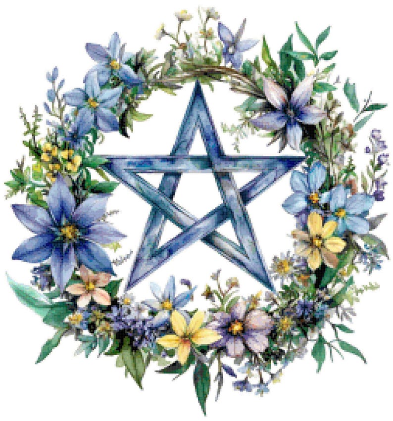 Floral Pentagram Cross Stitch Pattern: Witchy Wheel of the Year (PDF ...