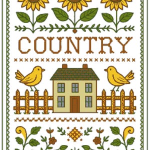 Country Sampler Cross Stitch Pattern PDF • Folk Art Sunflowers, Birds ...