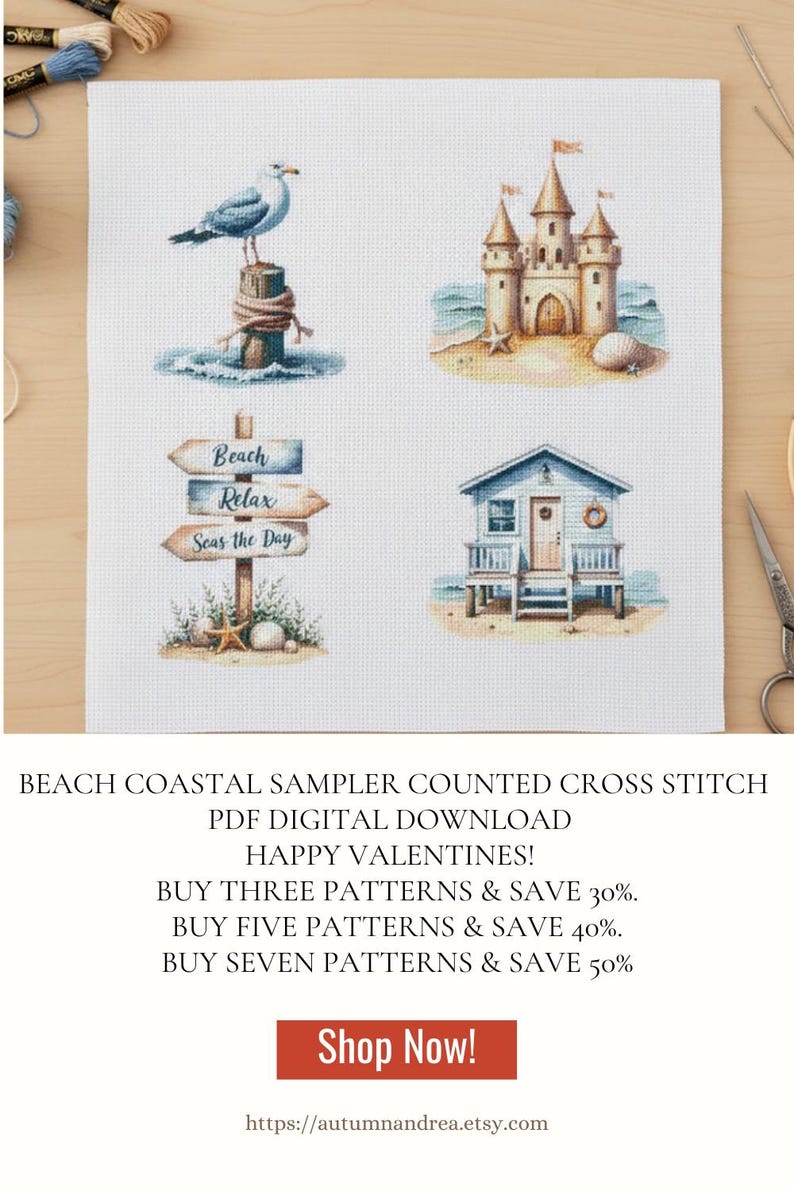 Beach Coastal Sampler Counted Cross Stitch PDF Digital Download - Etsy