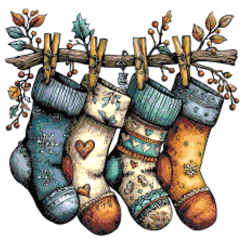 Rustic Christmas Stockings Cross Stitch Pattern, Holiday Needlepoint ...
