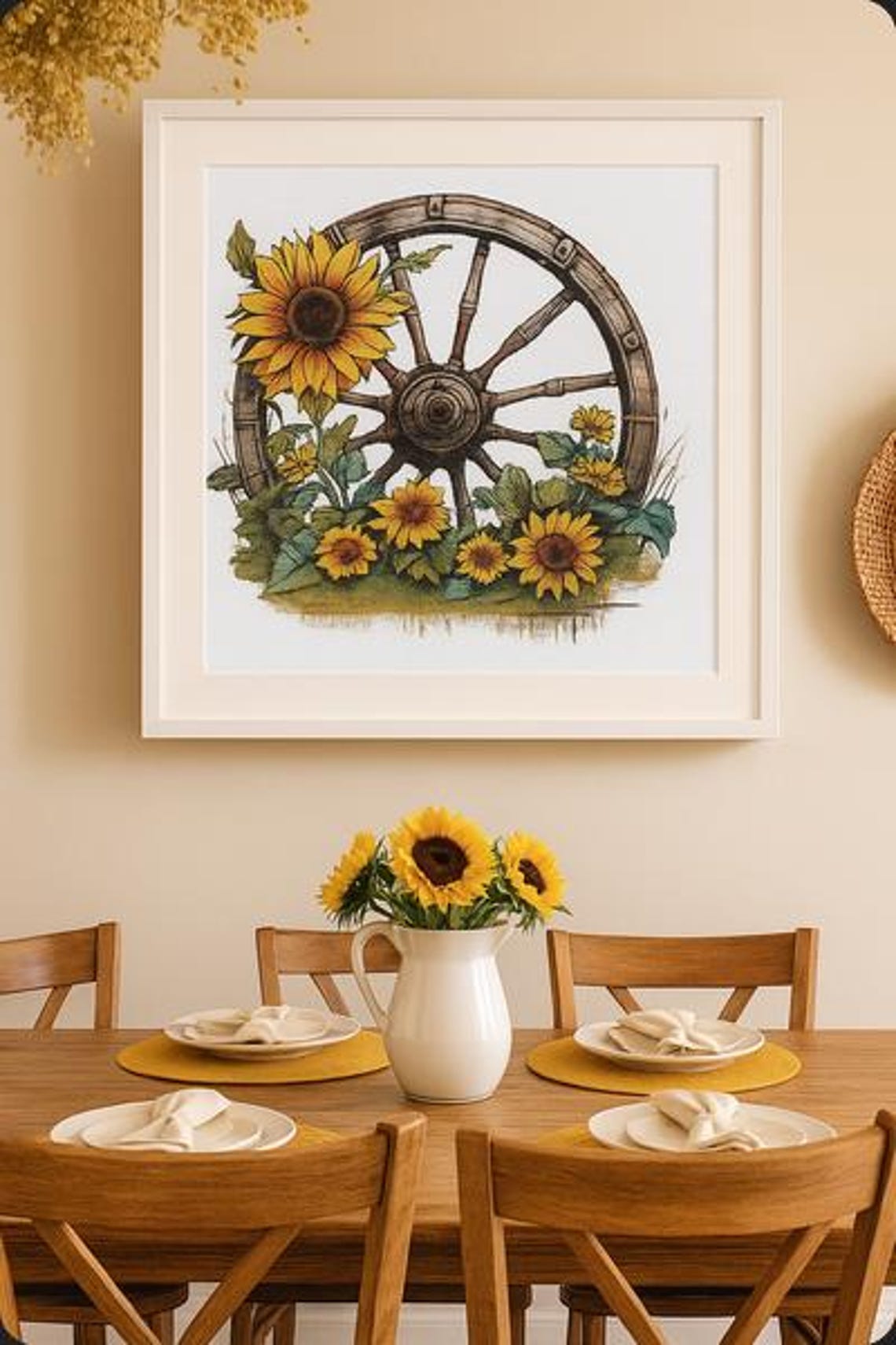 Wagon Wheel With Sunflowers Cross Stitch Pattern PDF Digital Download ...