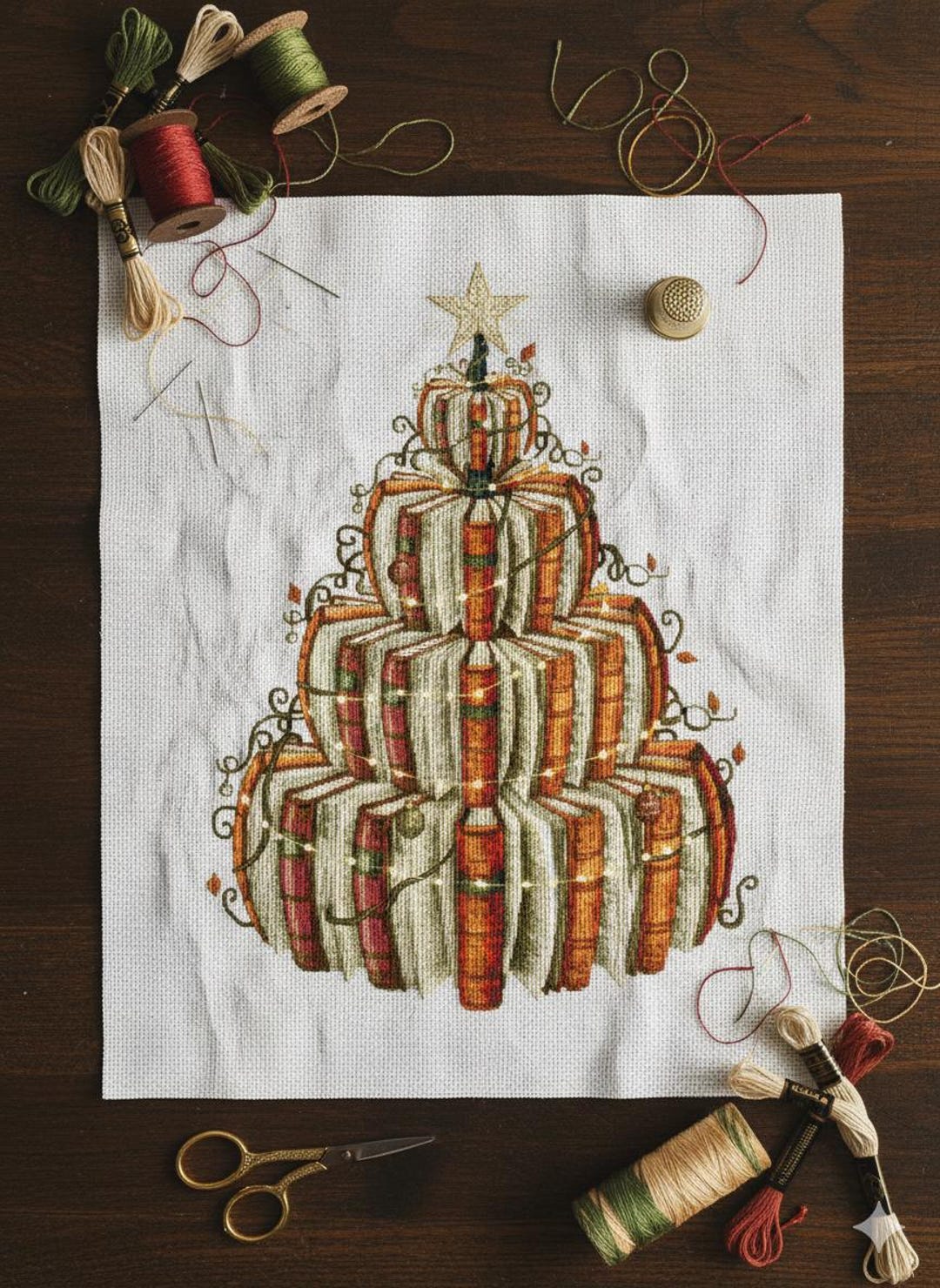 Book Lover Christmas Tree Cross Stitch Pattern: Festive Library Art ...