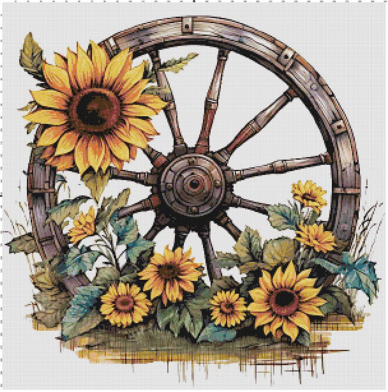 Wagon Wheel With Sunflowers Cross Stitch Pattern PDF Digital Download ...