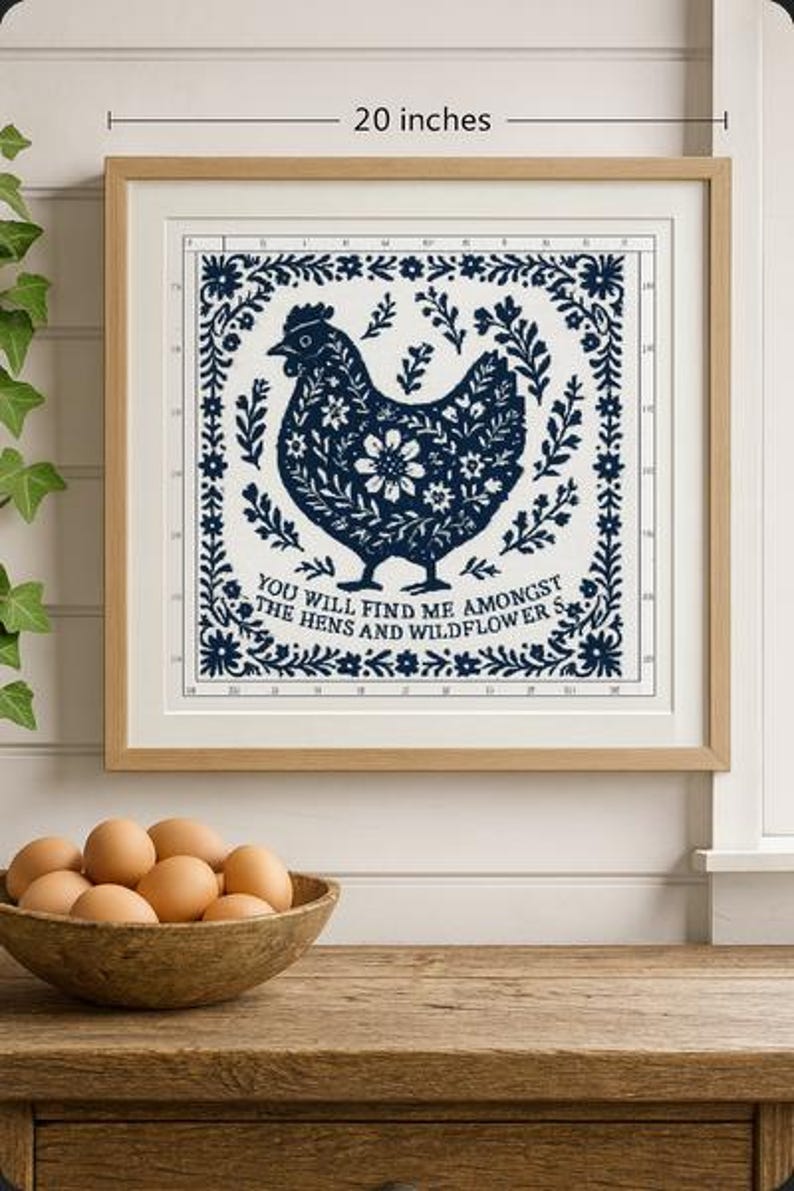 Hen & Wildflowers Cross Stitch Pattern: Folk Art Chicken (PDF Pattern ...