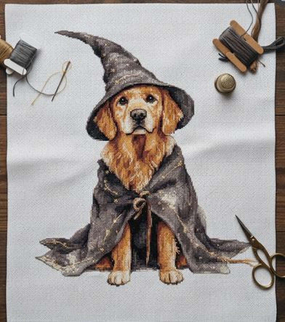 Wizard Golden Retriever Cross Stitch Pattern: Halloween Witch Pet (PDF ...