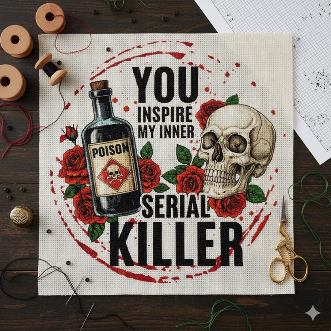 You Inspire My Inner Serial Killer Cross Stitch Pattern – Skull, Poison ...
