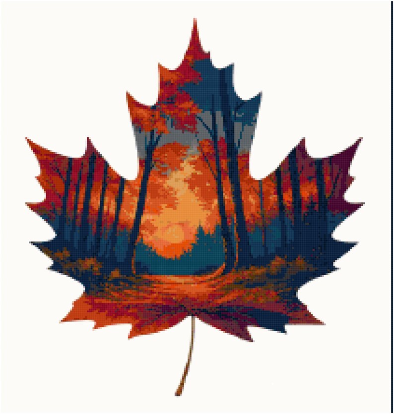 Autumn Maple Leaf Cross Stitch Pattern: Sunset Forest Landscape (PDF ...