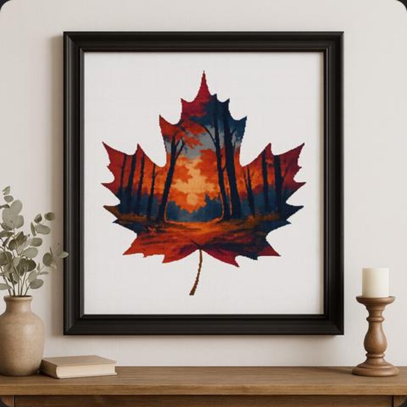 Autumn Maple Leaf Cross Stitch Pattern: Sunset Forest Landscape (PDF ...