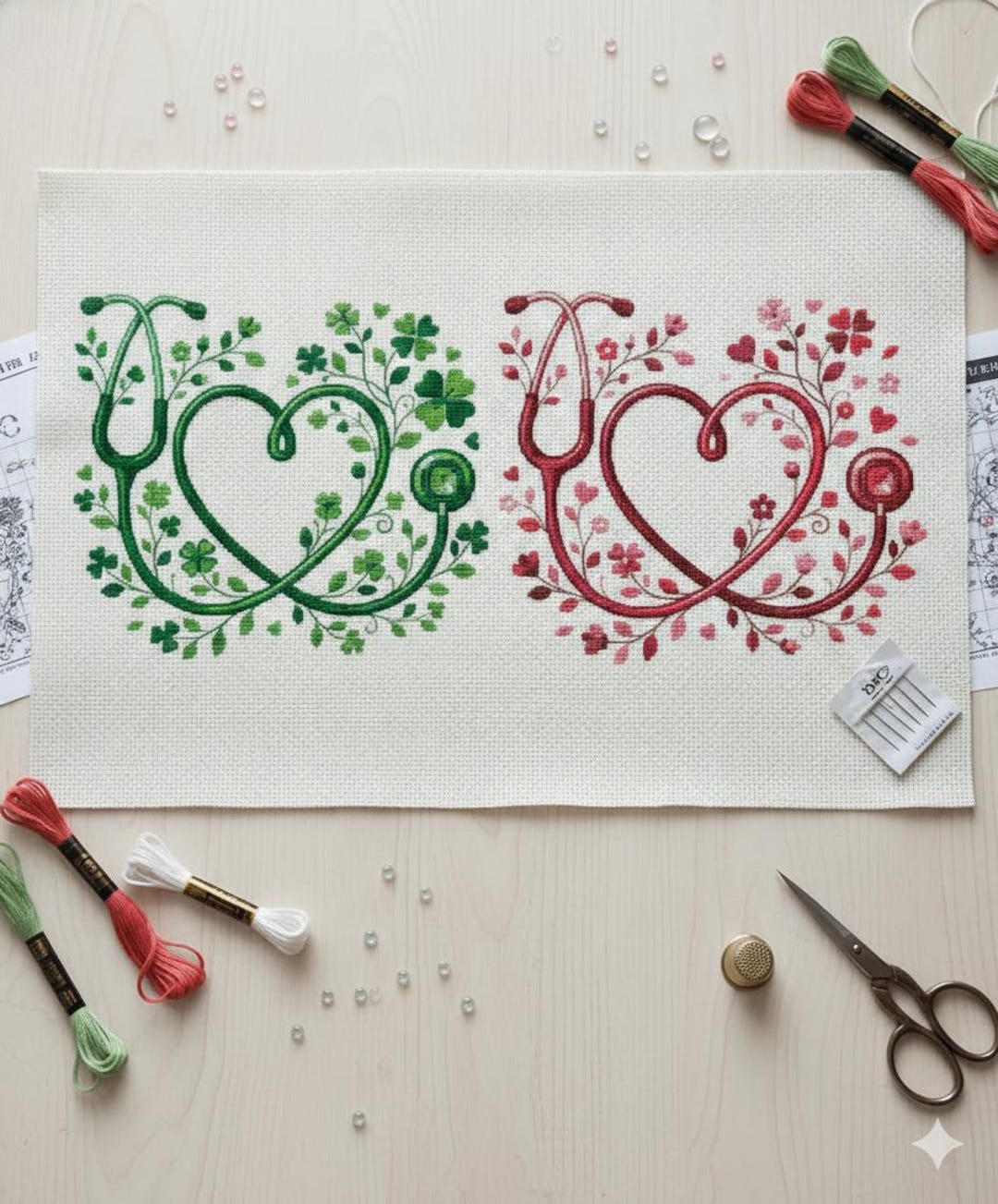 Floral Heart Stethoscope Cross Stitch Pattern, Nurse Doctor Gift (PDF ...