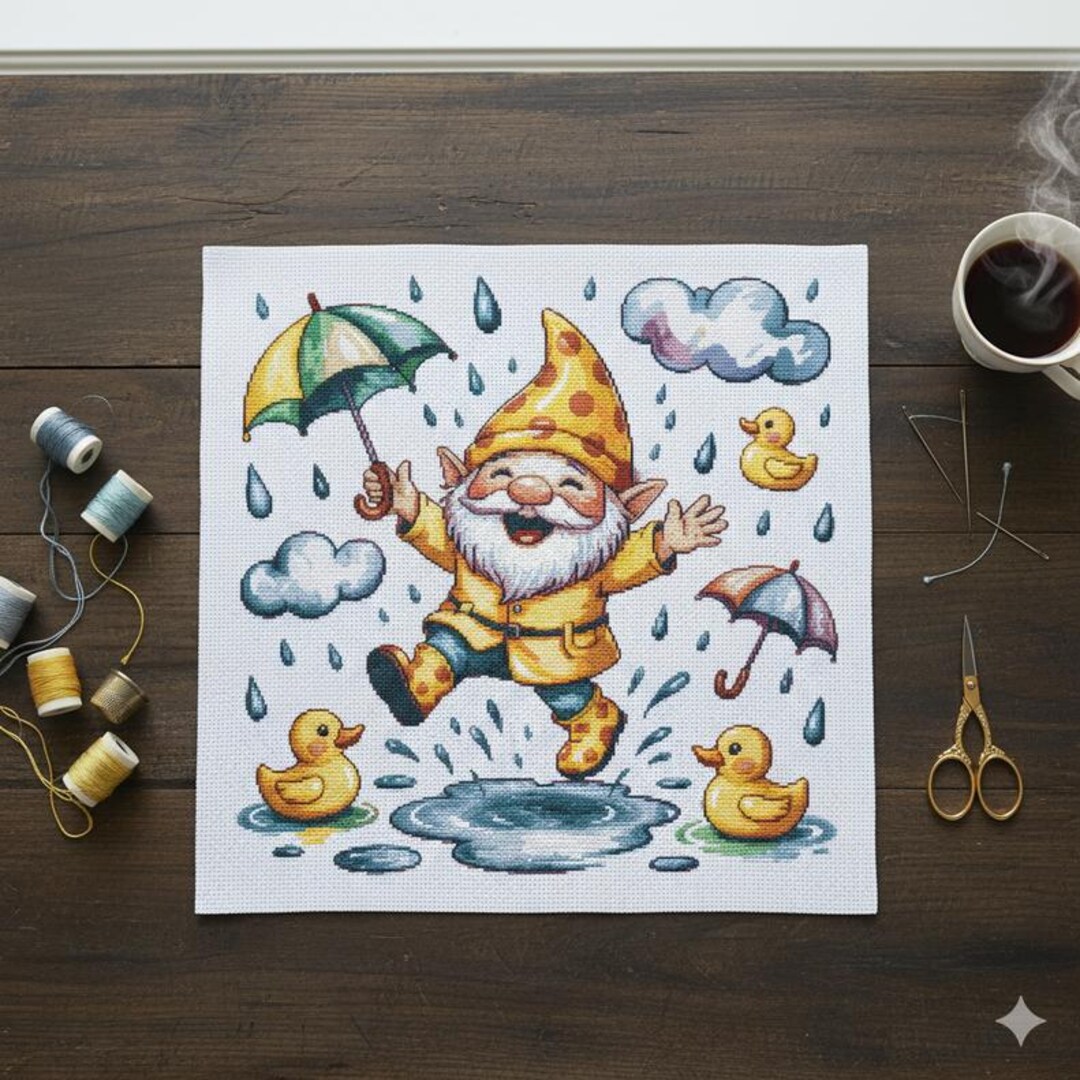 Happy Gnome Cross Stitch Pattern: Rainy Day Rubber Duckies (PDF ...