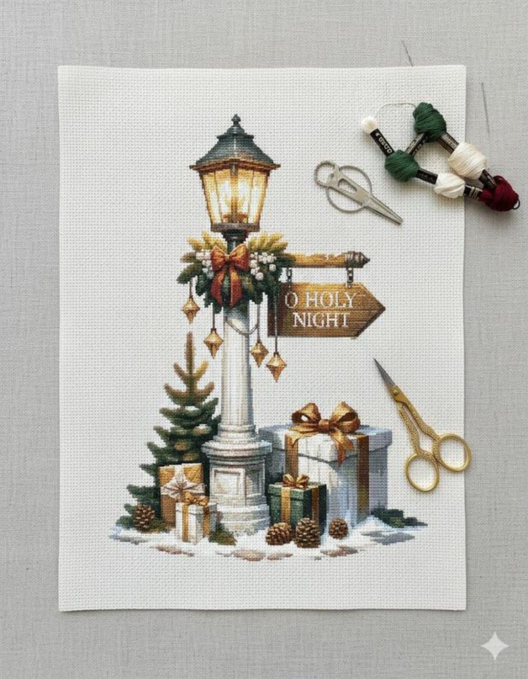 O Holy Night Christmas Cross Stitch Pattern: Winter Lamp Post (PDF ...