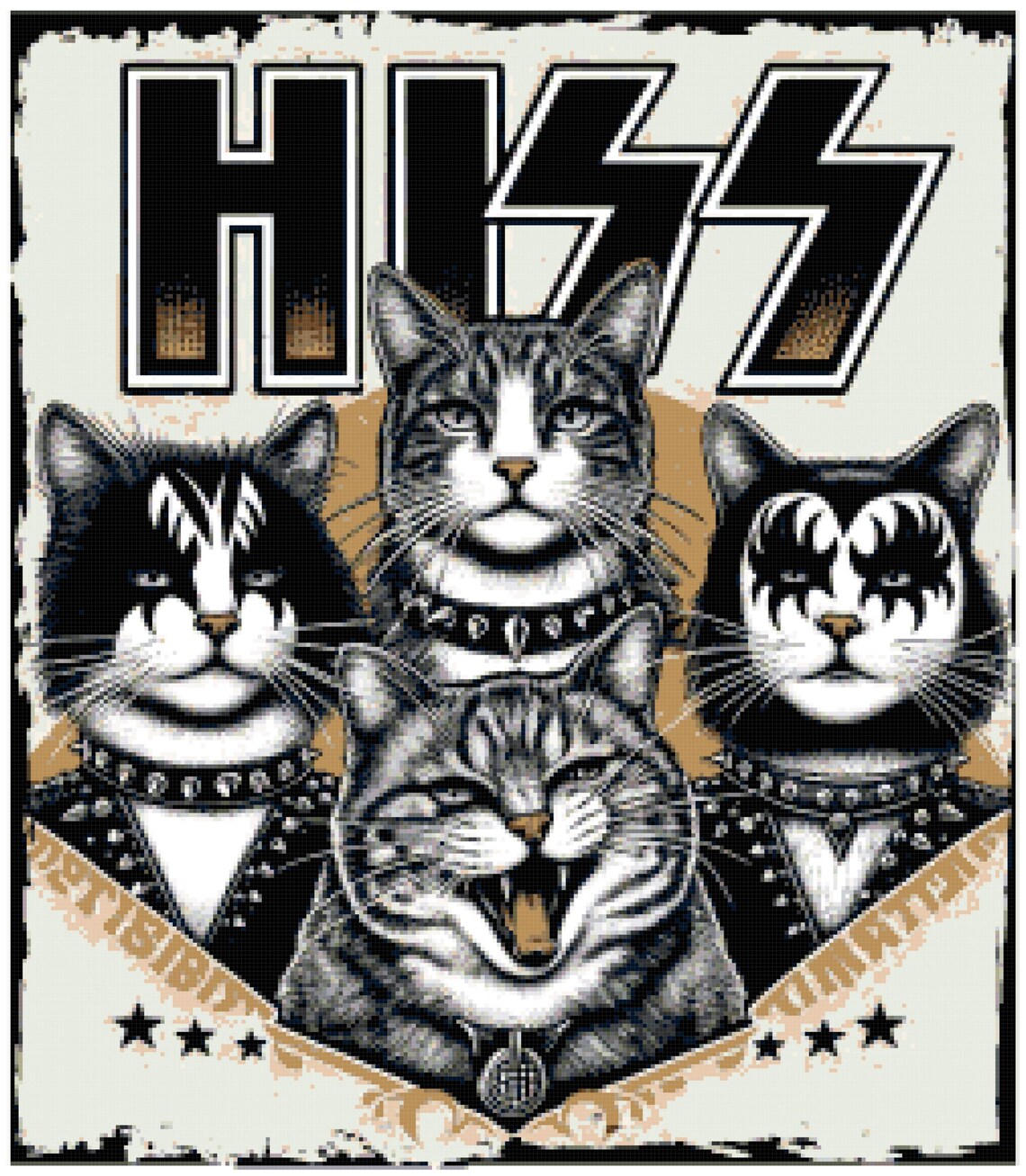 HISS Rock Band Cat Cross Stitch Pattern: Funny Punk Feline (PDF Pattern ...