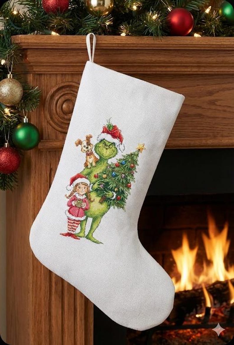 Grinchy Christmas Stocking Counted Cross Stitch Pattern Fan Art PDF - Etsy