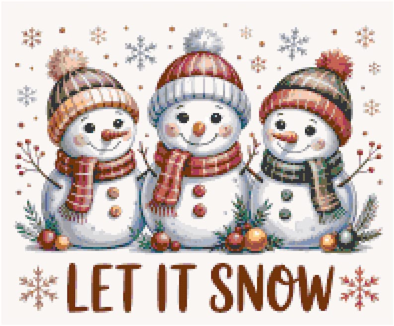 Let It Snow Snowmen Cross Stitch Pattern, Christmas Winter Decor (PDF ...