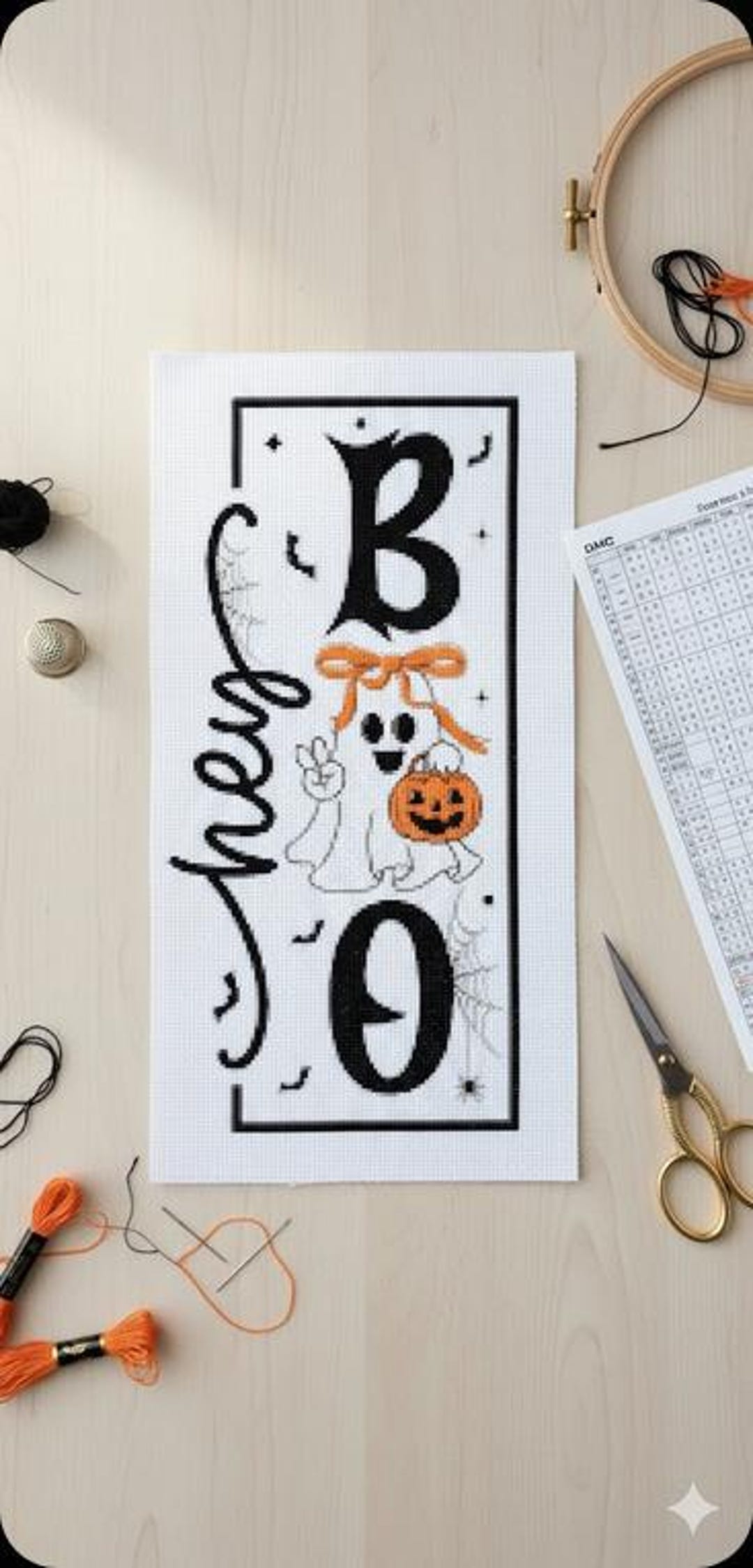 Hey Boo Halloween Ghost Cross Stitch Pattern, Pumpkin Vertical Design ...