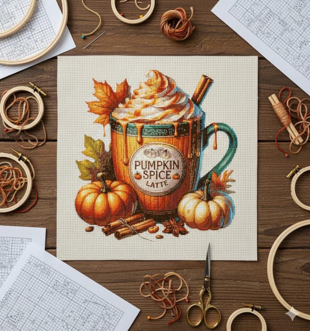 Pumpkin Spice Latte Cross Stitch Pattern: Fall Coffee Embroidery (PDF ...