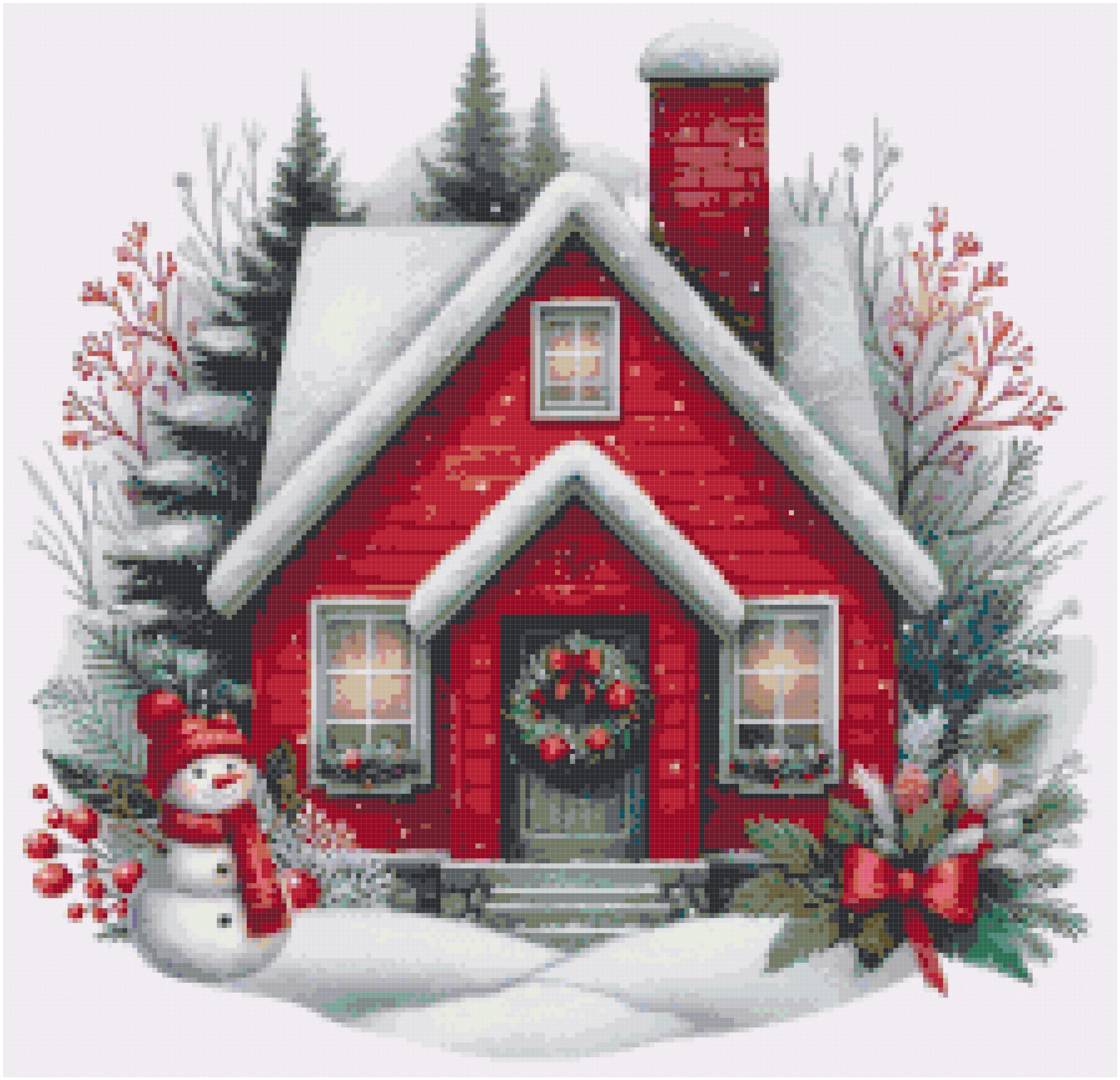 Cozy Red Winter Cabin Cross Stitch Pattern, Snowman and Wreath PDF ...