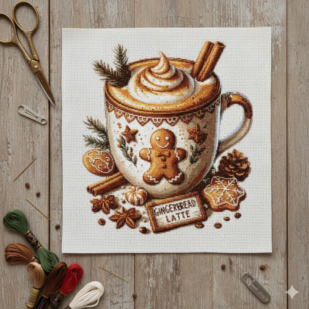 Gingerbread Latte Cross Stitch Pattern: Christmas Holiday Drink (PDF ...